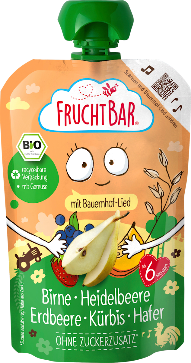FruchtBar Quetschie Bio Birne, Heidelbeere, Erdbeere, Kürbis und Hafer ...