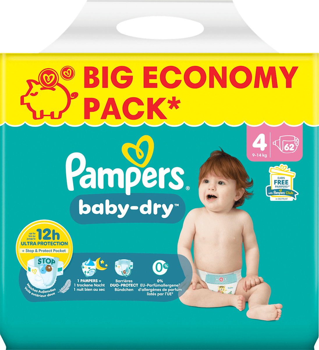 Pampers Windeln Baby Dry Gr.4 Maxi (9-14 kg), Big Pack, 62 St dauerhaft ...