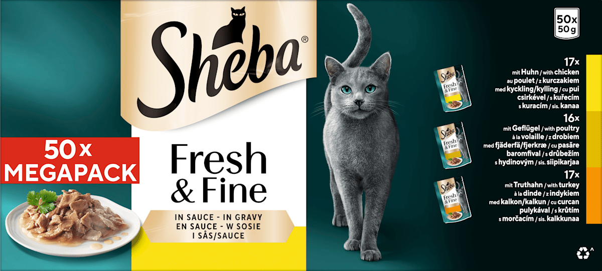 Sheba Nassfutter Katze Geflügel in Sauce, fresh & fine Megapack (50x50 ...