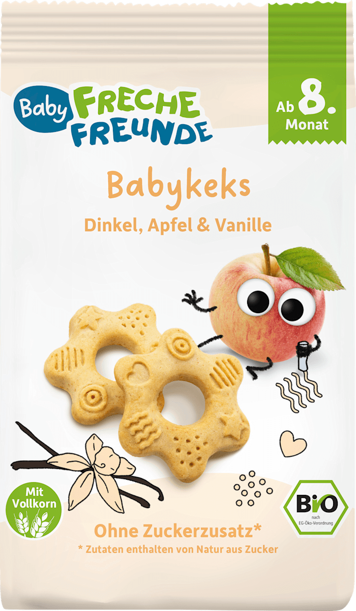 Freche Freunde Babykekse Dinkel, Apfel & Vanille ab dem 8. Monat, 100 g ...