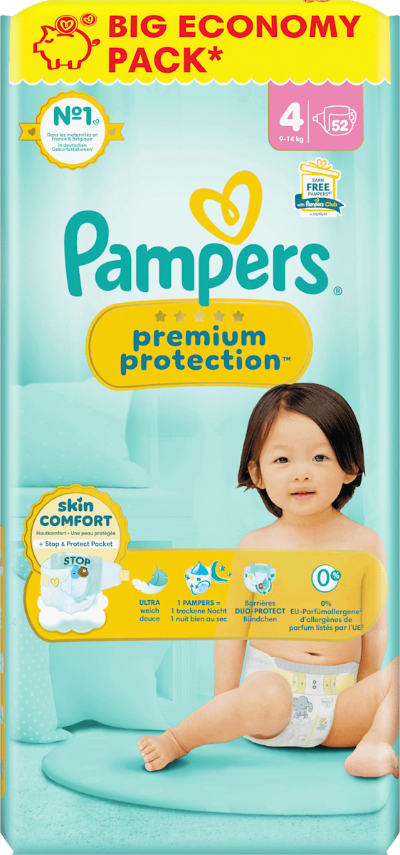 Pampers Windeln Premium Protection Gr.4 Maxi (9-14 kg), Big Pack, 52 St ...