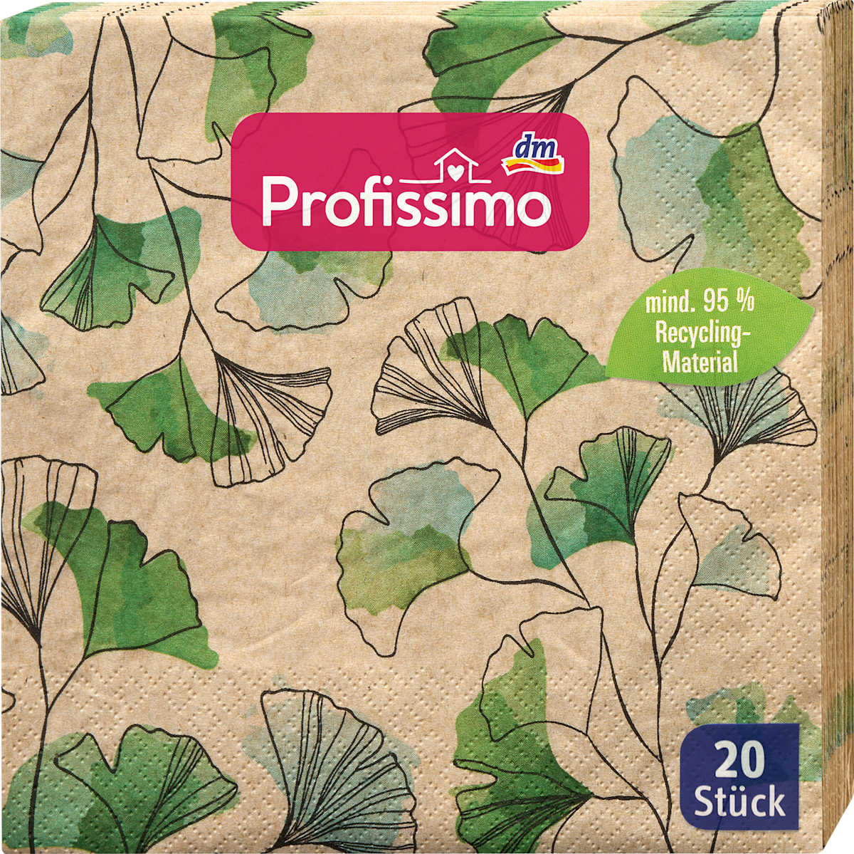 Profissimo Servietten "Gingko" aus Recyclingmaterial (33x33cm), 20 St ...
