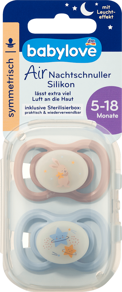 babylove Schnuller Air Nacht symmetrisch, rosa/blau, 5-18 Monate, 2 St ...