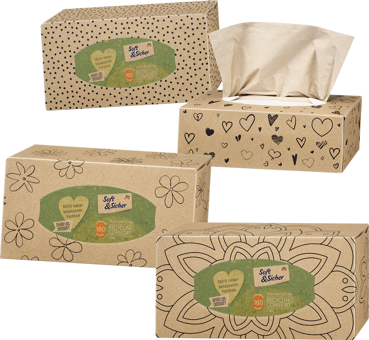 Soft&Sicher Taschentücher Box Recycling 3-lagig, 160 St dauerhaft ...