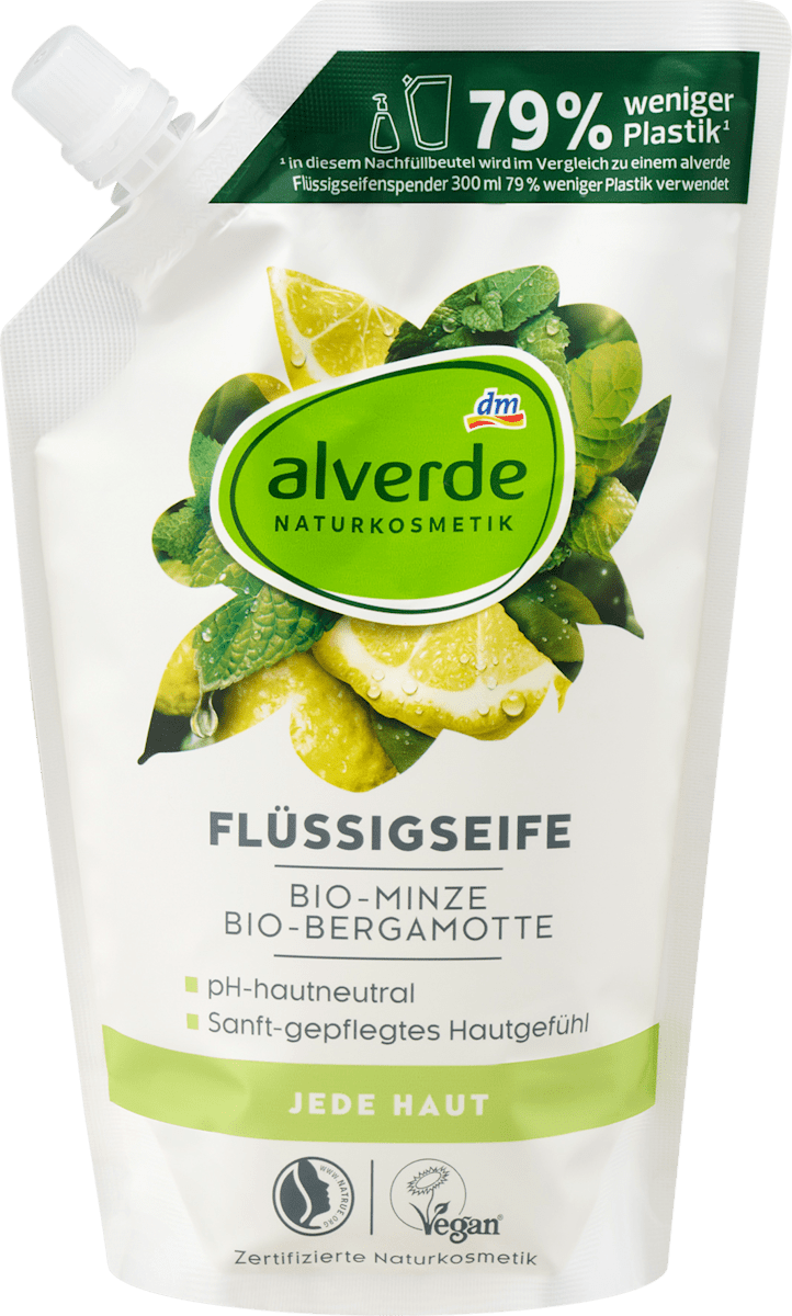 alverde NATURKOSMETIK Flüssigseife Minze, Bergamotte Nachfüllpack, 500 ...