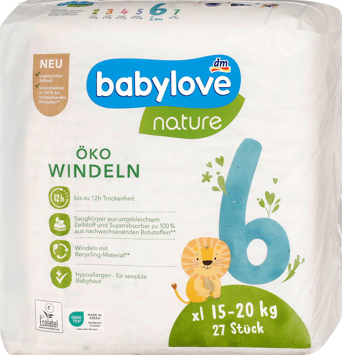 babylove nature nature pelene, veličina 6 xl (15-20kg), 27 kom | dm.rs