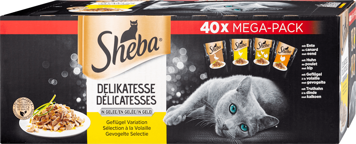 Sheba Nassfutter Katze Delikatesse Geflügelvariation Mega Pack, 3 400 g ...