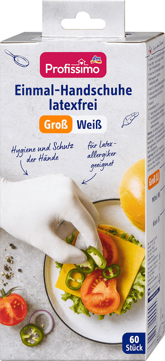 Profissimo jednorázové rukavice bezlatexové, bílé, velikost L, 60 ks | dm.cz