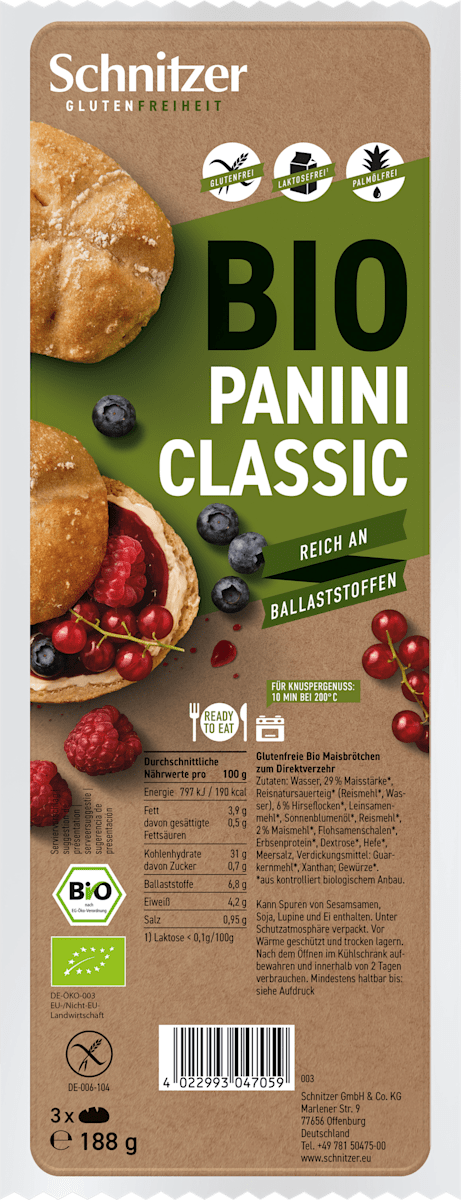 Schnitzer Aufbackbrötchen, Panini Classic (3 Stück), 188 g dauerhaft ...