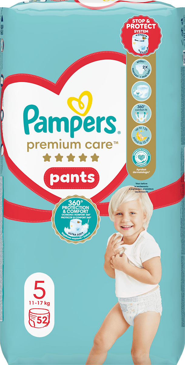 Pampers Premium Care Hlačne plenice velikost 5 (12-17 kg), 52 kos | dm.si