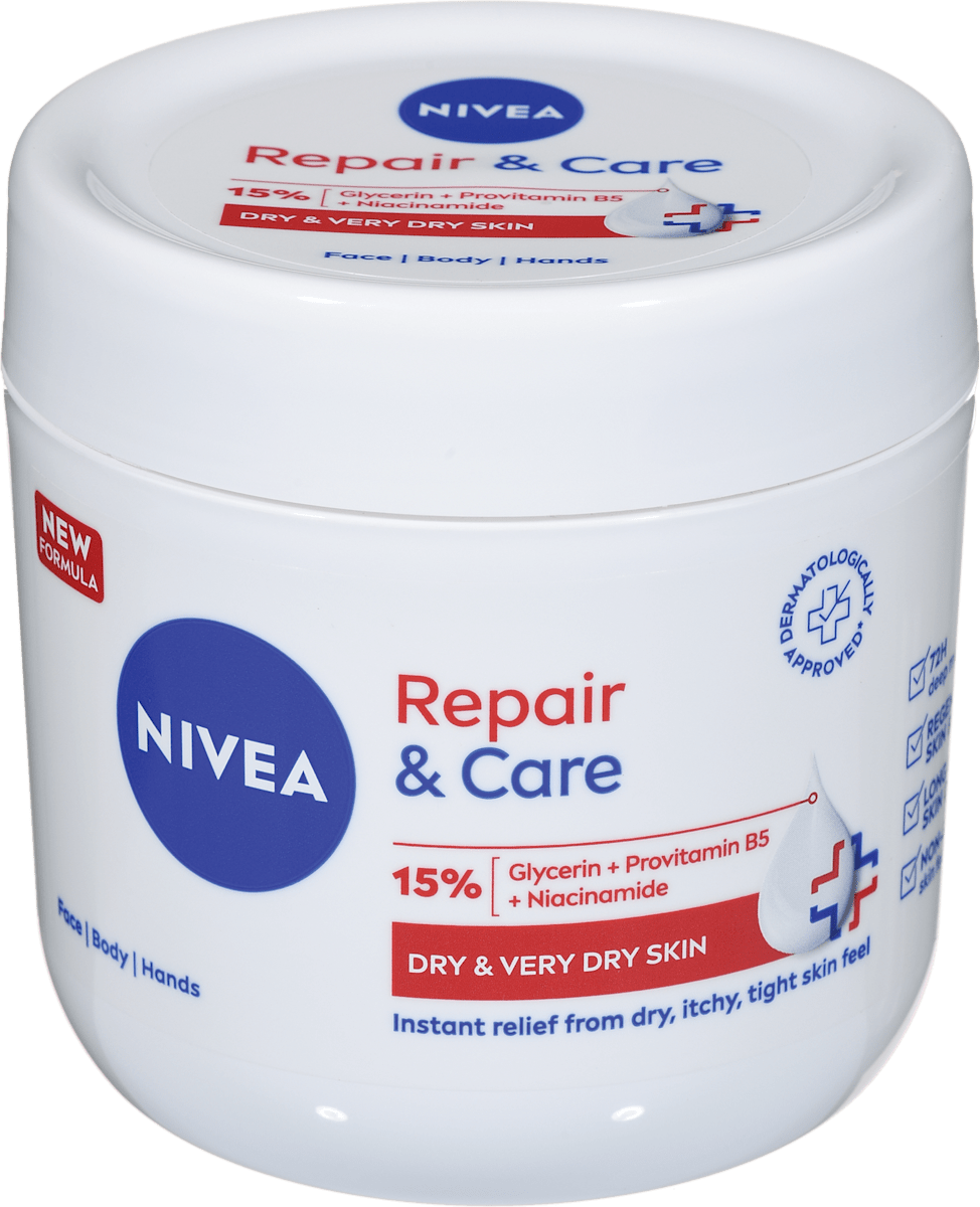 NIVEA Telový krém Repair & Care 15 % Glycerin + Provitamin B5 + Niacinamide, 400 ml | mojadm.sk