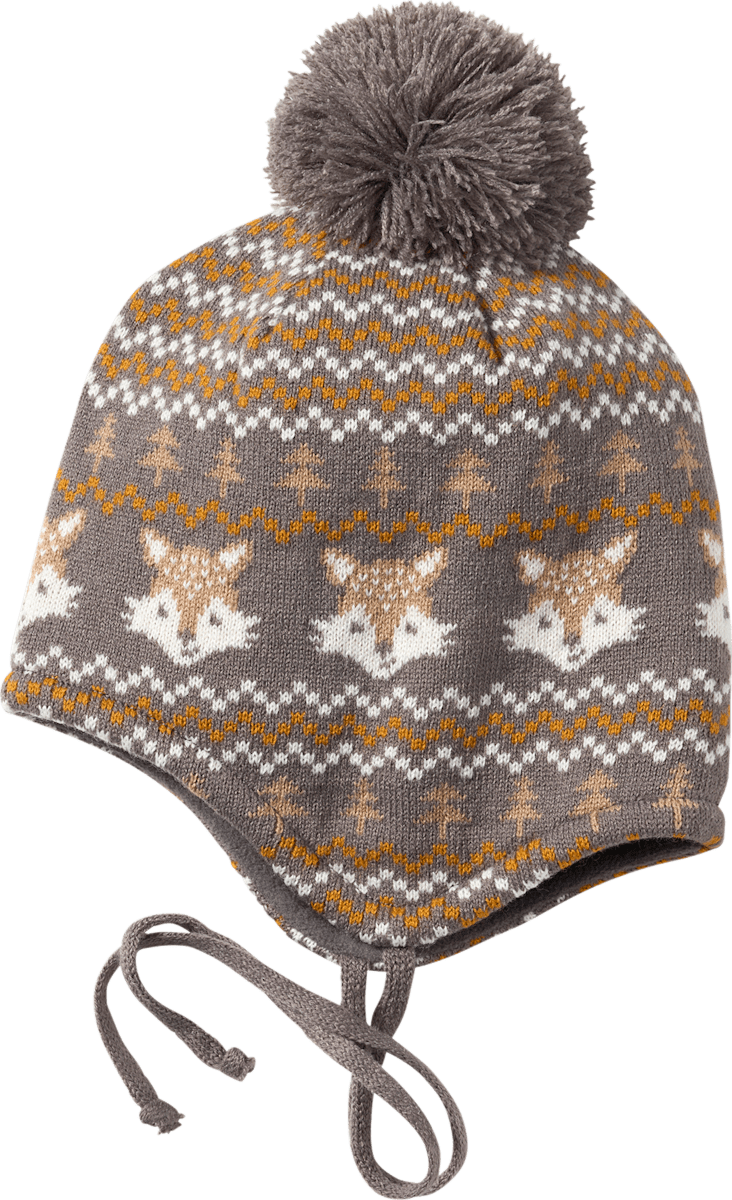 PUSBLU Mütze aus Strick mit Fuchs-Muster, grau & gelb, Gr. 50/51, 1 St ...