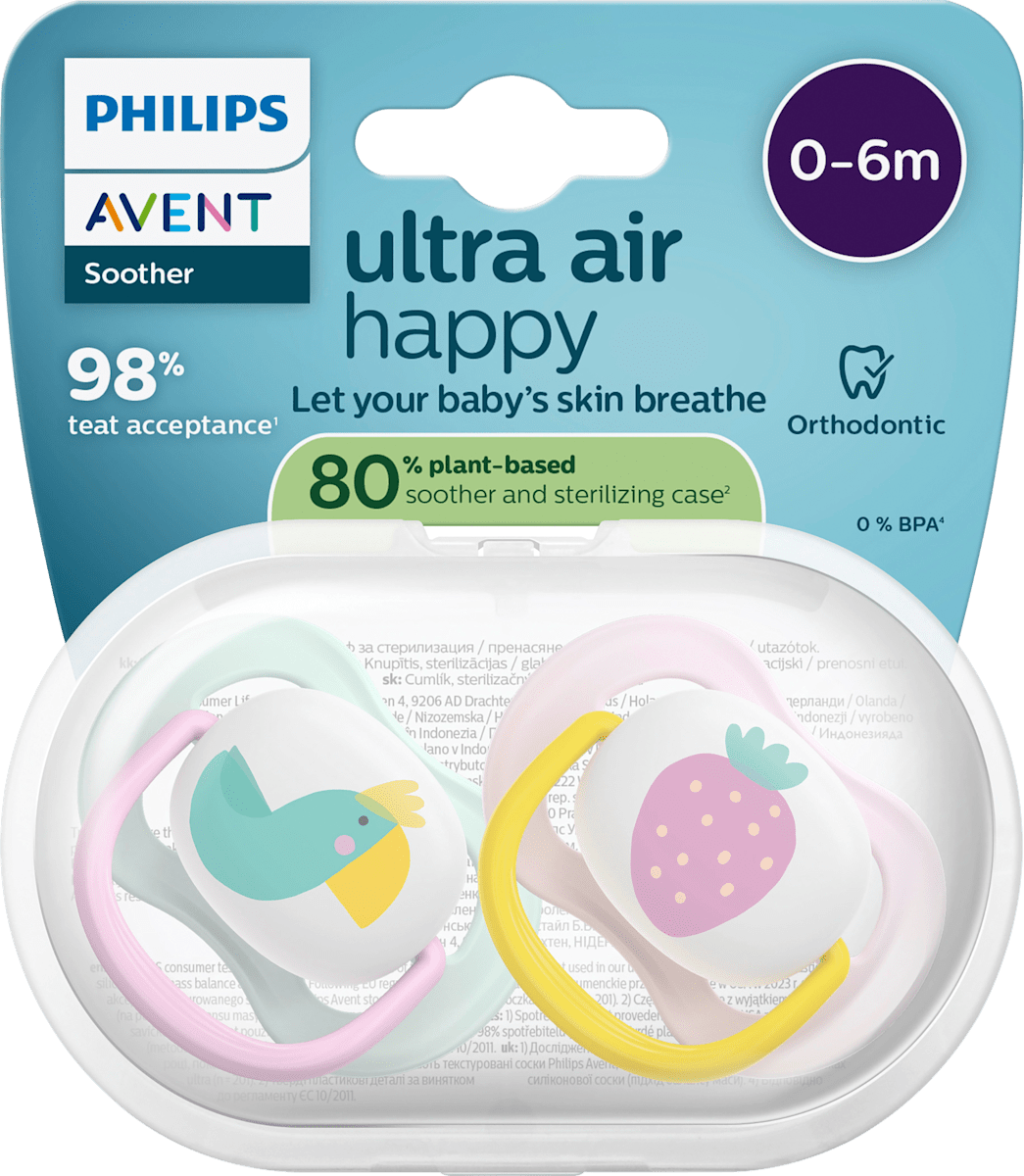 PHILIPS AVENT Schnuller ultra air happy Silikon, rosa/mint, 0-6 Monate ...