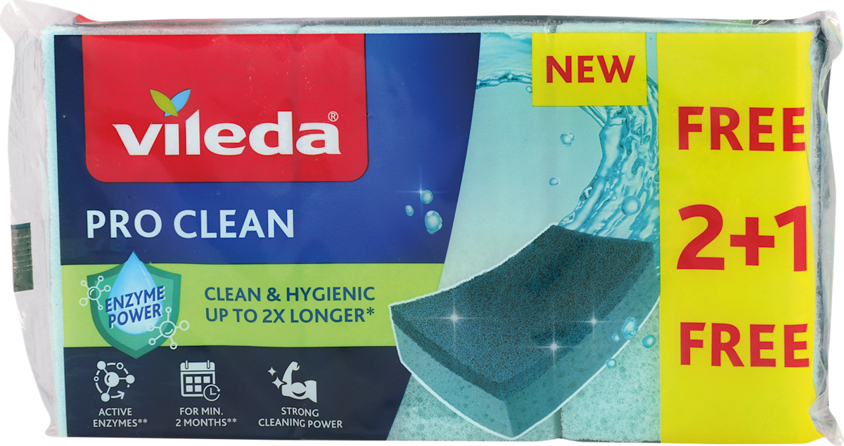 Vileda Stredne vysoká hubka Pro Clean 2+1, 3 ks | mojadm.sk