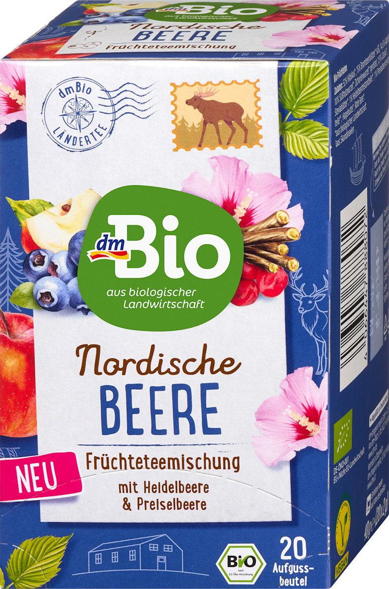 dmBio Früchtetee, Nordische Beere mit Heidelbeere & Preiselbeere (20 ...