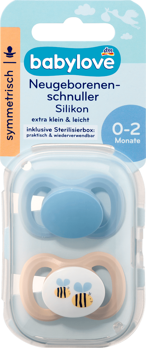 babylove Schnuller für Neugeborene Silikon symmetrisch, blau/beige, 2 ...