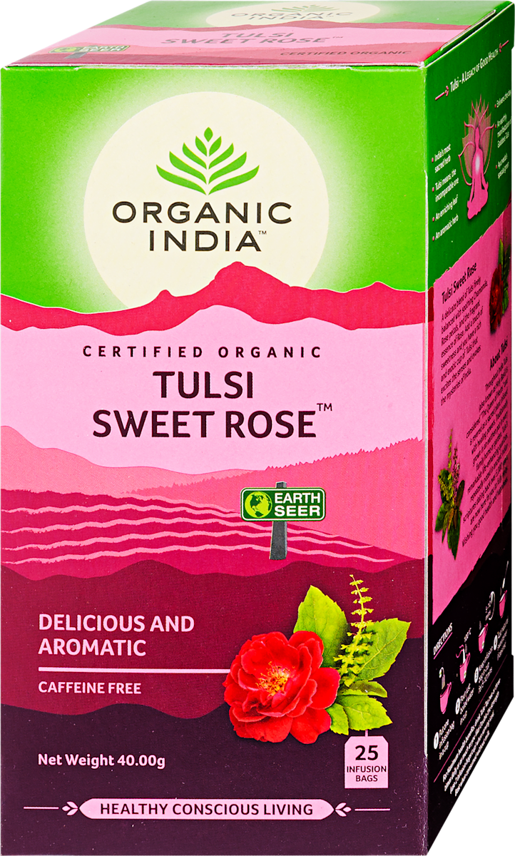 ORGANIC INDIA Bio tea, Tulsi Sweet Rose, 25 filter, 40 g | dm.hu