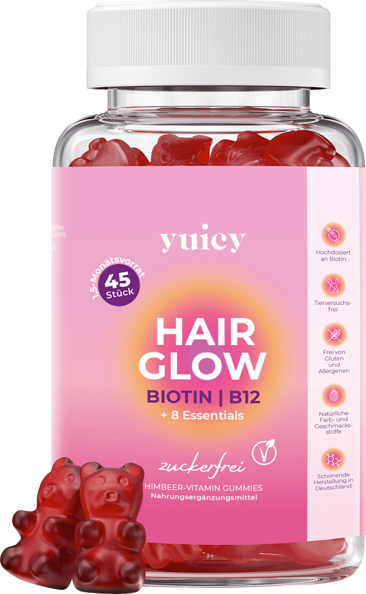 yuicy Haarvitamine Hair Glow Biotin I B12 + 8 Essentials Gummies (45 ...