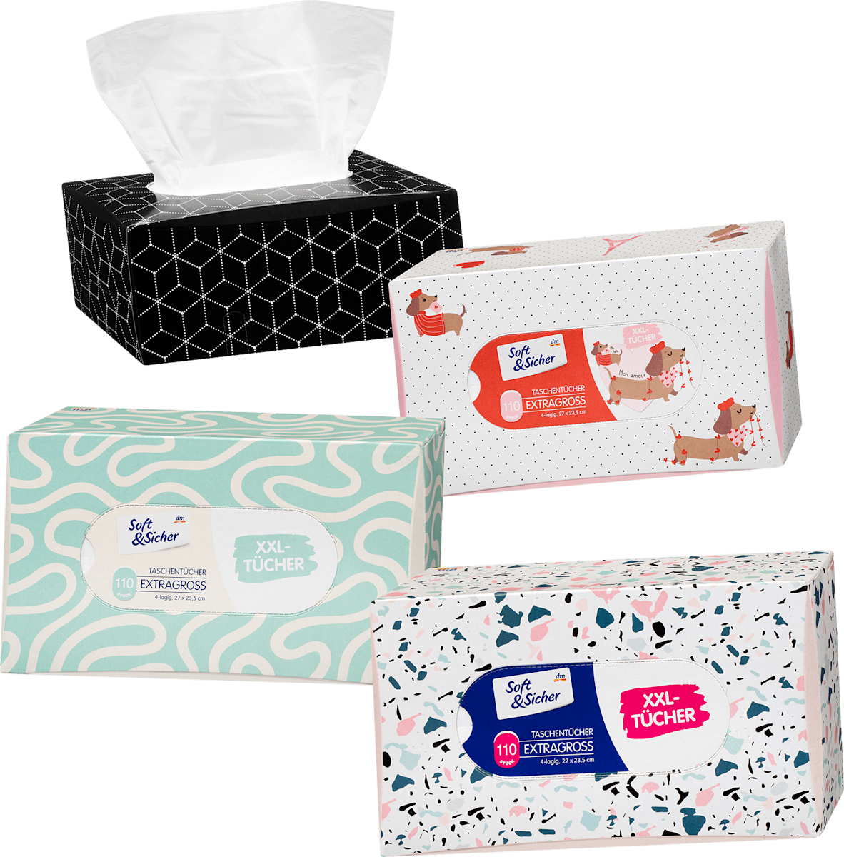 Soft&Sicher Taschentücher Box mit extra großen Taschentüchern, 110 St ...
