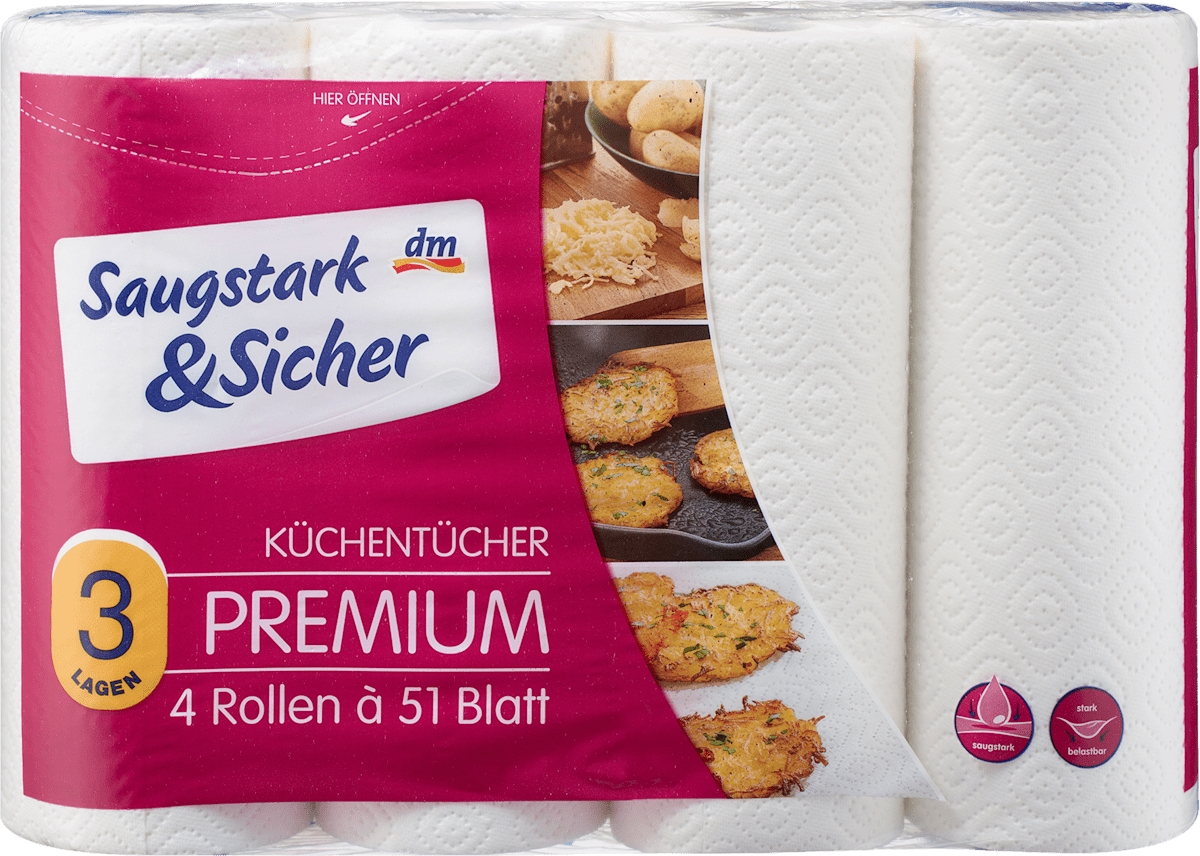 Saugstark&Sicher Papirnati ručnici Premium, 4 x 51 listić, 4 kom. | dm.hr