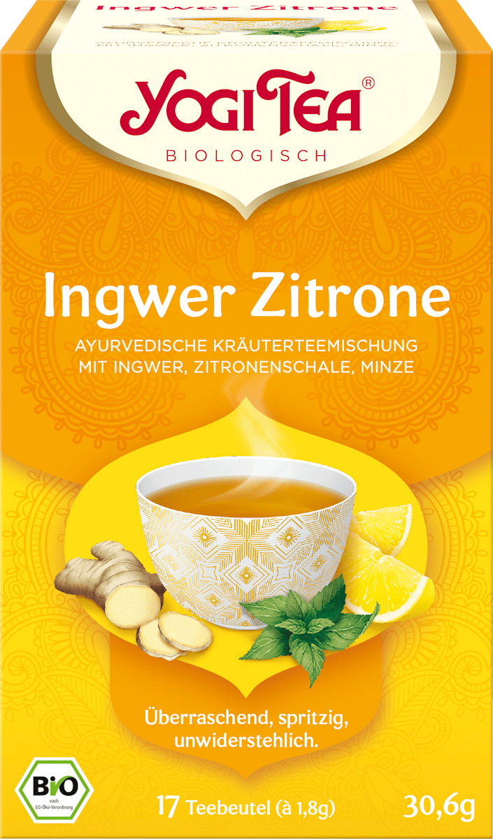 YOGI TEA Kräutertee Ingwer, Zitronenschale & Minze (17 Beutel), 30,6 g ...