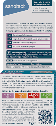 sanotact Laktase direkt 4500, Mini Tabletten 100 St, 7 g dauerhaft günstig online kaufen | dm.de