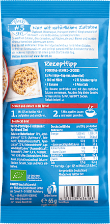 Davert Porridge Cup, Hafer Apfel-Zimt, 65 g dauerhaft günstig online ...