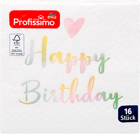 Profissimo Serviete z napisom happy birthday, 25 x 25 cm, 16 kos | dm.si