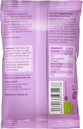 FruchtBar Kindersnack Hafer-Häppchen, Waldbeere, Apfel & Hafer ab 3 ...