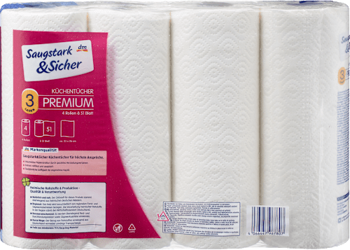 Saugstark&Sicher Papirnati ručnici Premium, 4 x 51 listić, 4 kom. | dm.hr